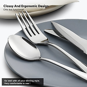 36-Piece Silverware Set with Steak Knives for 6, Food-Grade Stainless Steel Utensils Set Includes Spoons Forks Knives,Tableware Cutlery Set For Home Restaurant Hotel, Mirror Finish, Dishwasher Safe