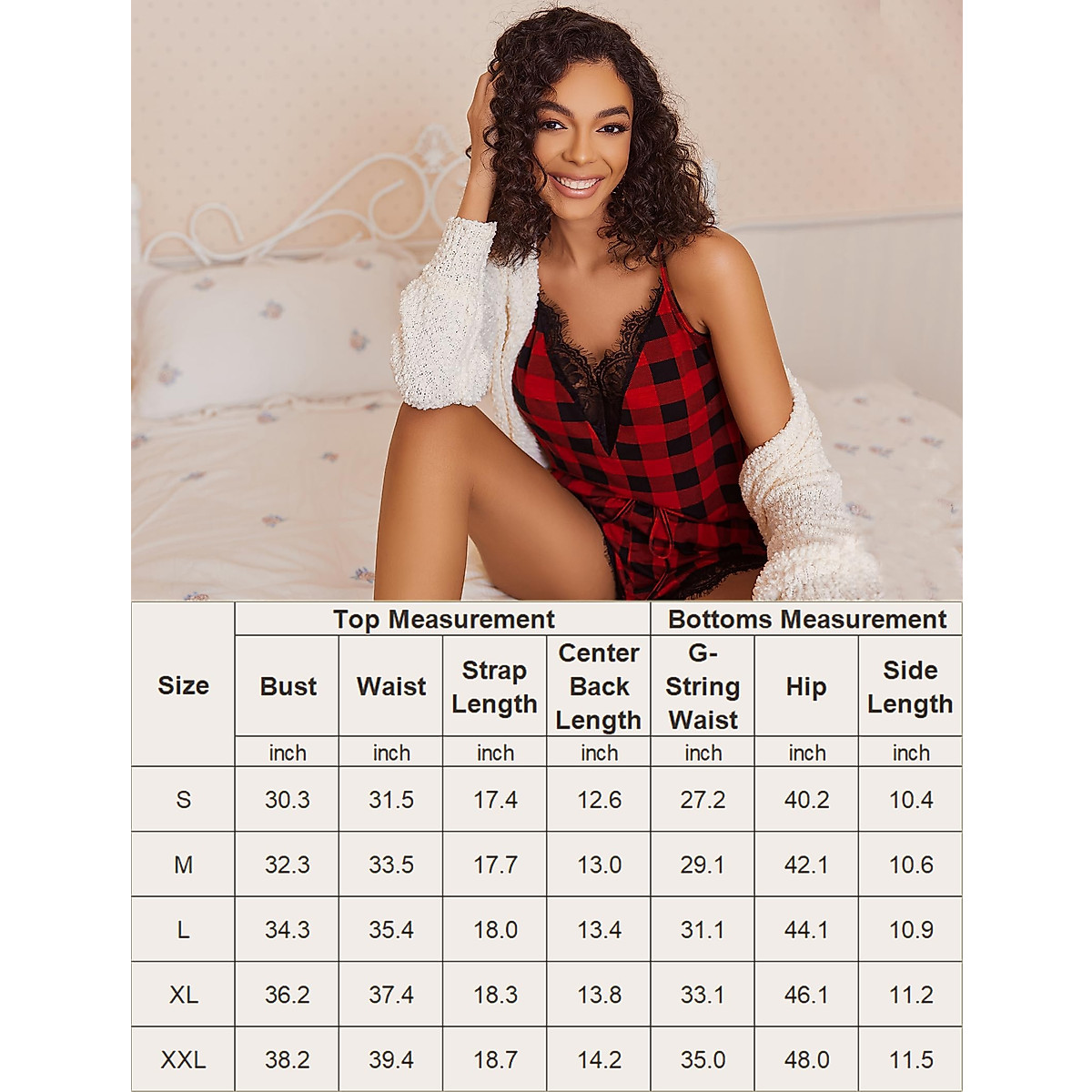 Avidlove Sexy Pajamas Cami Shorts Pj Set Two Piece Sleepwear Womens Christmas Pajamas (Red Plaid,M)