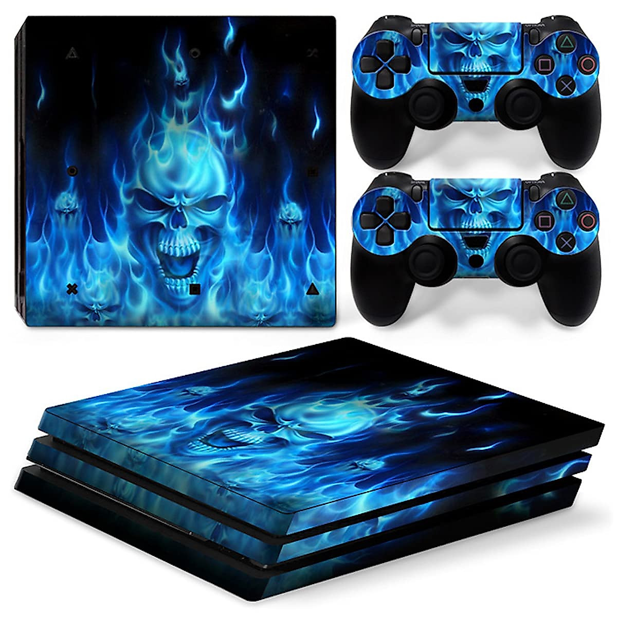 DOMILINA Vinyl Skin Decal Sticker Cover Set for PS4 PRO Console and 2 Controllers - Blue Devil