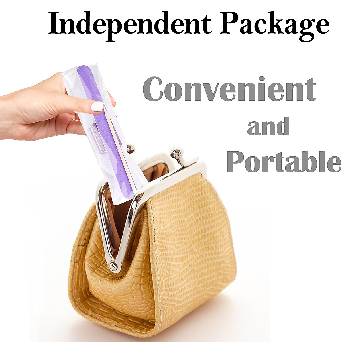 50 Set Disposable Manicure Kit, Including 50pcs Mini Nail Buffer, 50pcs Nail File, 50pcs Wood Stick, 50pcs OPP Bag, Press on Nail Tool Kit for Salon Home (Purple)