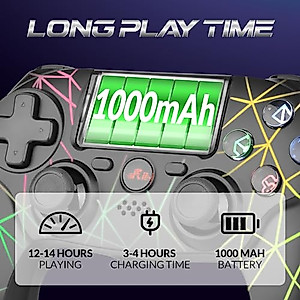 Wireless Controller for PS4,1000mAh Battery -3.5mm Audio Jack -RGB Light and 6-axis Gyro Sensor,Dual-shock Gamepad Joystick Compatible with PS4/PS3/Android/Windows(Crackle Design)