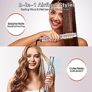 TOP4EVER Pro 2-in-1 Airflow Styler: Curling Wand & Flat Iron Hair Straightener | 360° Cool Air Vents for Curls & Waves | Ionic Ceramic Technology | 5 Adjustable Temps, Dual Voltage