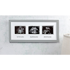 Pearhead Triple Sonogram Picture Frame, Pregnancy Keepsake Photo Frame, Gender-Neutral Baby Nursery Décor, Baby Accessory for New and Expecting Parents, Gray