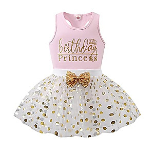 CBNRLOPOP Toddler Kids Baby Girls Outfits Birthday Princess T-Shirts Top Dot Bubble Tutu Skirt 2PCS Summer Dresses Set