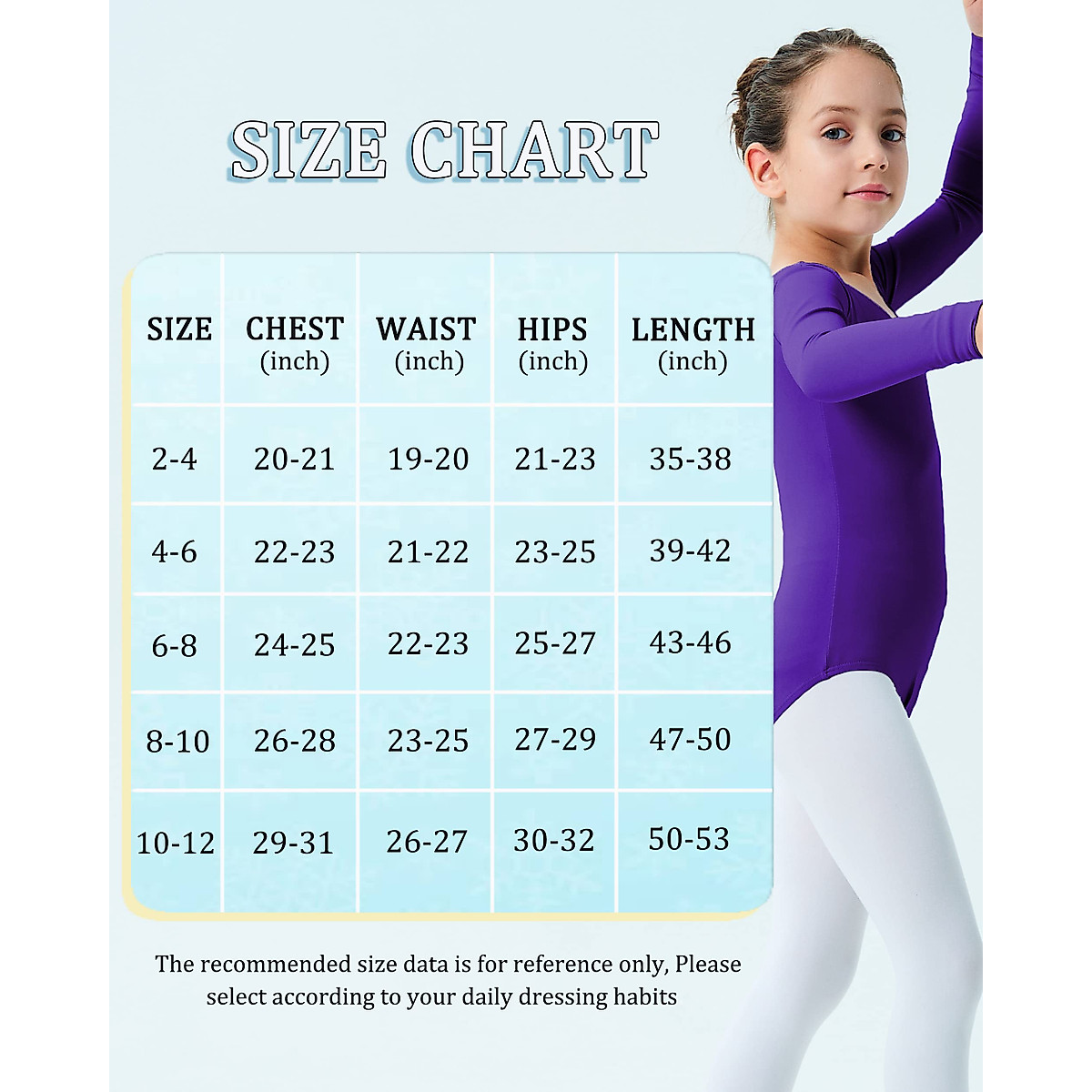 Finihen Girls Leotard Basic Long Sleeve Ballet Dance Leotard Purple 8-10yrs