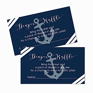 Paper Clever Party Nautical Diaper Raffle Tickets (25 Pack) Boys Baby Shower Games for Drawing Prizes - Invitation Insert Guests to Fill-In – Anchor Theme Blue - 2x3.5 Printed Card Set