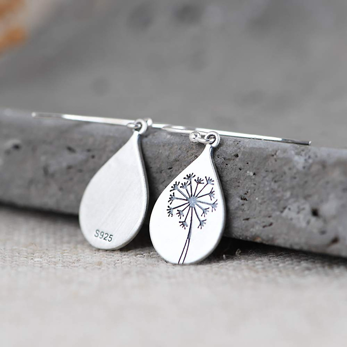 LOVECOM 925 Sterling Silver Dandelion Drop Earrings for Women Water Drop Silver Flower Mountain Tree Heart Dangle Earrings Jewelry Birthday Gifts for Her Lover Daughter
