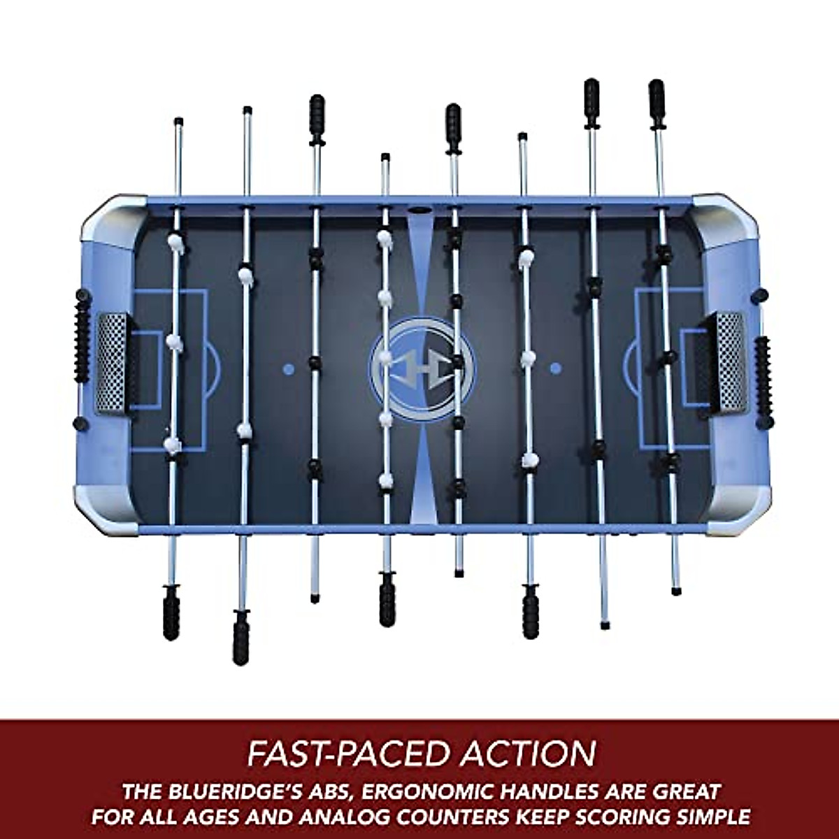 Hathaway Blueridge 48-in Competition Foosball Table, Arcade Table Soccer for Game Rooms, Includes (2) 31-mm Foosballs,Blue/Silver/Black