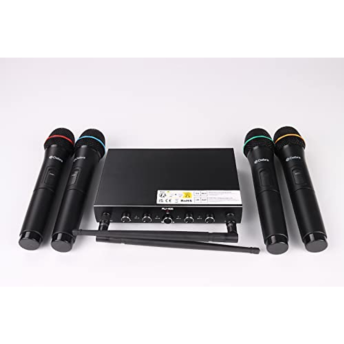 Debra Audio Pro UHF 4 Channel Wireless Microphone System with Cordless Handheld Lavalier Headset Mics, Metal Receiver, Ideal for Karaoke Church Party (with 4 Handheld (A))