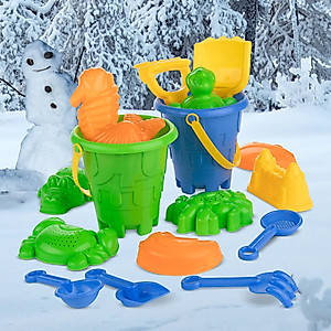 TOYLI Sand Toys Beach Set 19 Pieces with Bag, Sand Buckets, Shovels, Sand Sifters, Rakes, Sand Molds, Pail and Shovel Set for Kids Children Beach Toys for Toddlers 1-2 Snow Toys