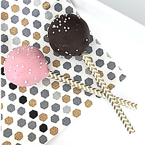 Nautical Anchor Themed Paper Straws - Navy Blue Gold White - Chevron Polka Dot - 7.75 Inches - 100 Pack - Outside the Box Papers Brand