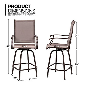 MoNiBloom Outdoor Swivel Patio Chair Set of 2, Breathable Fabric High Top Outdoor Chairs 360 Degree Swivel Patio Bar Stools with Metal Frame and High Back Design for Backyard Lawn Balcony, Brown