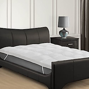 Superior Mattress Topper, Down Alternative 2 Inch Deep Sized Bed Pillow Top, Comfort Pad, Fluffy Mattress-Topper Protector, Plush Cooling Extra Soft Hotel Sleep All-Season, Queen, White