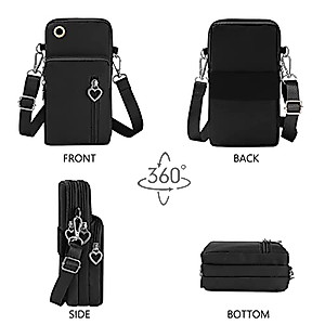 Crossbody Wallet Phone Bag for Women Nylon Small Crossbody Shoulder /Arm Bag Cell Phone Purse with Headphone Port (Black)