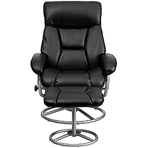 Flash Furniture Barker Contemporary Multi-Position Recliner and Ottoman with Metal Base in Black LeatherSoft