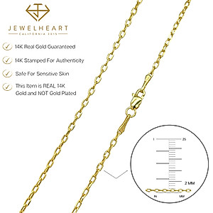JEWELHEART 14K Real Gold Link Chain Necklace - 2mm Diamond Cut Cable Chain - Dainty 14K Yellow Gold Necklace For Women with Lobster Clasp 16"