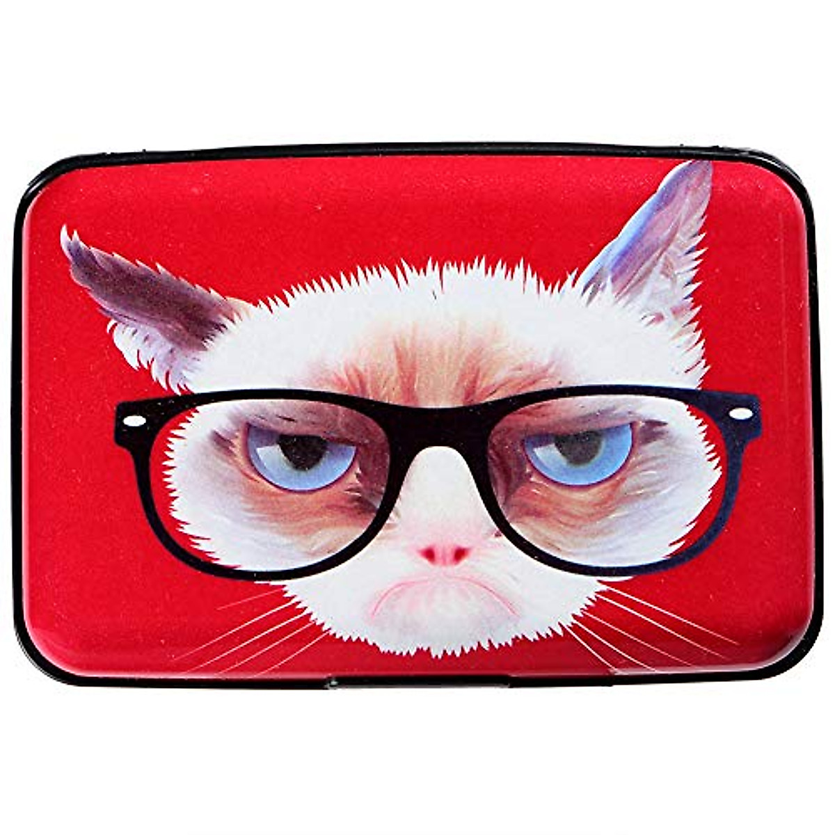 GULILASA Credit Card Holder Aluminum Wallet RFID Blocking Metal Slim Hard Case (Cat and Glasses)