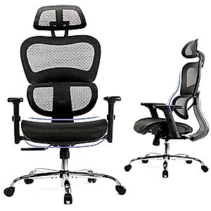 COLAMY Ergonomic Mesh Office Chair-Adjustable Reclining Backrest and Headrest with 4D Armrests, Executive High Back Design Lumbar Support for Home, Gaming, Study-Black, 275lbs