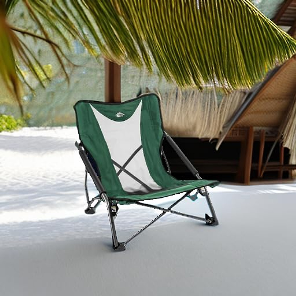 Cascade Mountain Tech Camping Chair - Low Profile Folding Chair for Camping, Beach, Picnic, Barbeques, Sporting Event with Carry Bag, Polyester, Green
