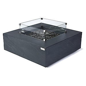 Elementi Plus Roraima Outdoor Table 40 Inches Fire Pit Patio Heater Concrete Firepits Outside Electronic Ignition Backyard Fireplace Cover Fire Glass Included Liquid Propane