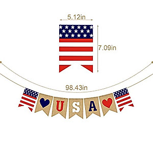 Jute Burlap USA Banner American Independence Day 4th of July Mantel Fireplace Decoration