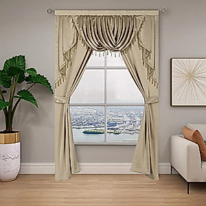 Regal Home Collections Regency 5-Piece Beaded Window Curtains - 50in W x 84in L Curtain Panels with Beaded Waterfall Valance and 2 Tiebacks - Bedroom Curtains - Living Room Curtains (Gold)
