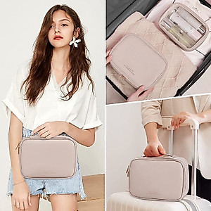 rewhaw 2Pack Travel Makeup Bag Beige Cosmetic Bags for Women Clear Toiletry Bags Cosmetic Bags for Women Make up Travel Bags Organizer for Girls,Makeup Bag Set of 2