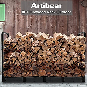 Artibear 8ft Outdoor Firewood Rack, Upgraded Heavy Duty Logs Stand Stacker Holder for Fireplace - Metal Lumber Storage Carrier Organizer, Bright Black
