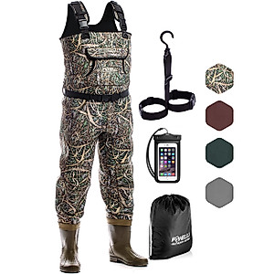 Foxelli Neoprene Chest Waders, Camo Hunting & Fishing Waders for Men & Women with Boots, Waterproof Bootfoot Waders