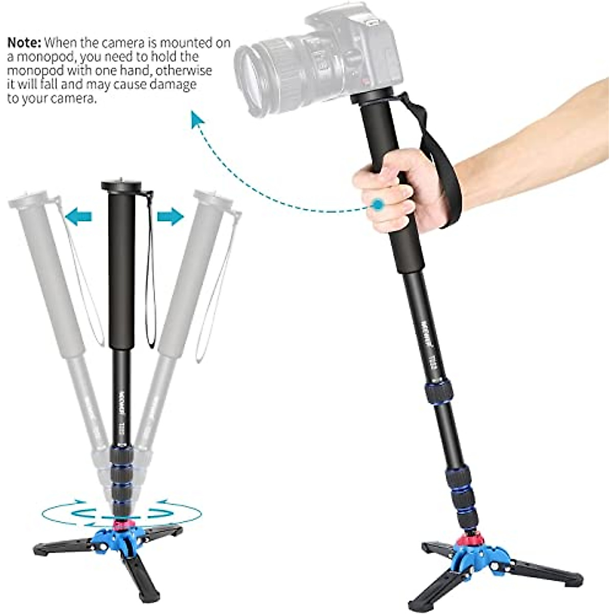 Neewer Extendable Camera Monopod with Removable Foldable Tripod Support Base:Aluminum Alloy,20-66 inches/52-168 Centimeters for Canon Nikon Sony DSLR Cameras,Payload up to 11 pounds/5 kilograms