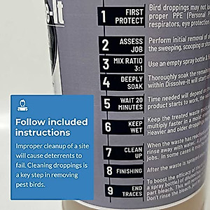 Bird Barrier Dissolve-It Max Enzyme Cleaner - Mix with Water – Bird Dropping Cleaner - Dissolves Waste – Treat Affected Areas Before Installing Bird Control Products - Bird Cage Cleaner - 1 Pint Makes 1/2 Gallon