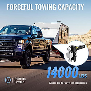 VEVOR Adjustable Trailer Hitch, 6" Rise & Drop Hitch Ball Mount 2.5" Receiver Hollow Tube 14,000 LBS Rating, 2 and 2-5/16 Inch Stainless Steel Balls w/Key Lock, for Automotive Trucks Trailers Towing