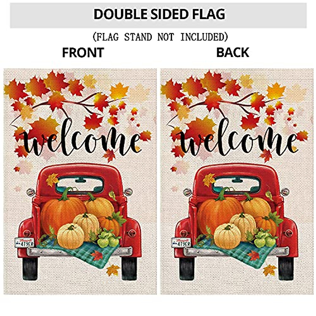 Thanksgiving Fall Welcome Garden Flags for Outside,Truck with Pumpkins Maple Leaves,Harvest Decorative Farmhouse Flag for Patch,12.5 x 18 Inch Double Sided,Small Thanksgiving Yard Flags for Autumn Outdoor Decor