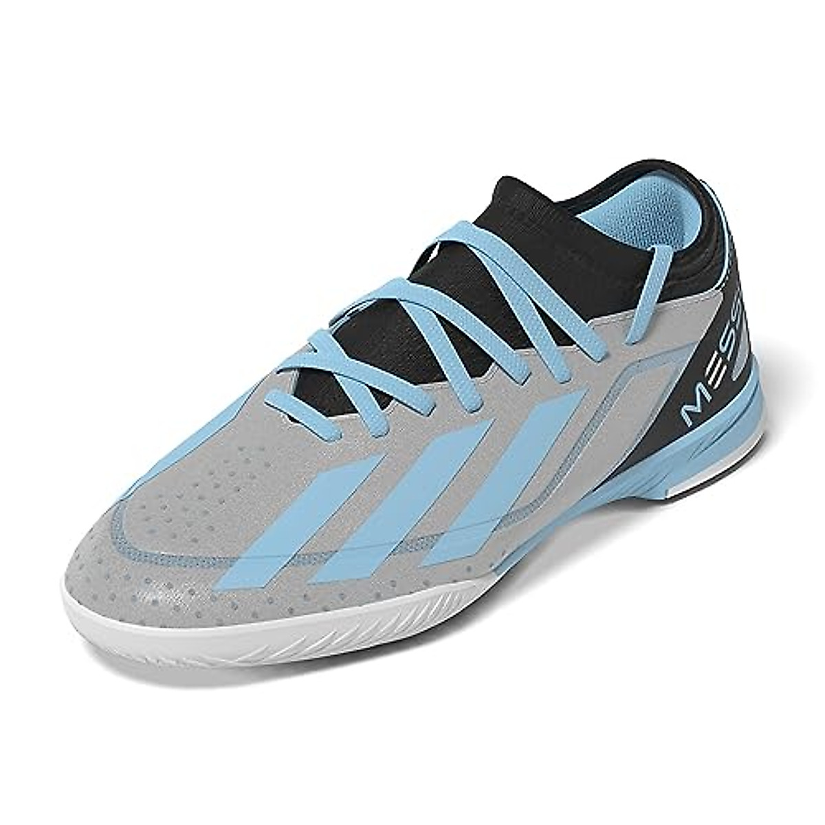 adidas X Crazyfast Messi.3 Indoor Sneaker, Silver Metallic/Bliss Blue/Core Black, 5.5 US Unisex Big Kid