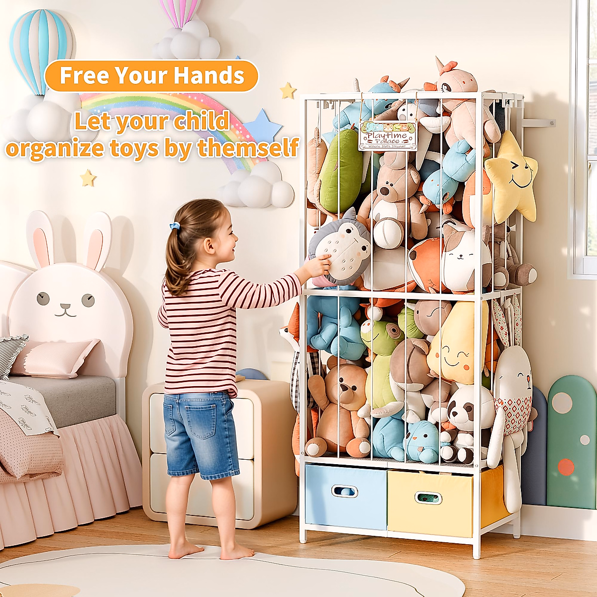 Stuffed Animal Storage Toy Organizer - Metal Kids Toy Organizers and Storage Bins, Extra Large Stuffed Animal Zoo Storage, Toys Shelf Organizer Storage for Kids Room, Nursery Play Room, Bedroom
