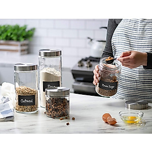 4pc Canister Sets for Kitchen Counter or Bathroom + Labels & Marker, Glass Cookie Jars with Airtight Lids - Food Storage Containers with Lids Airtight for Pantry - Flour, Sugar, Coffee, Cookies, etc.