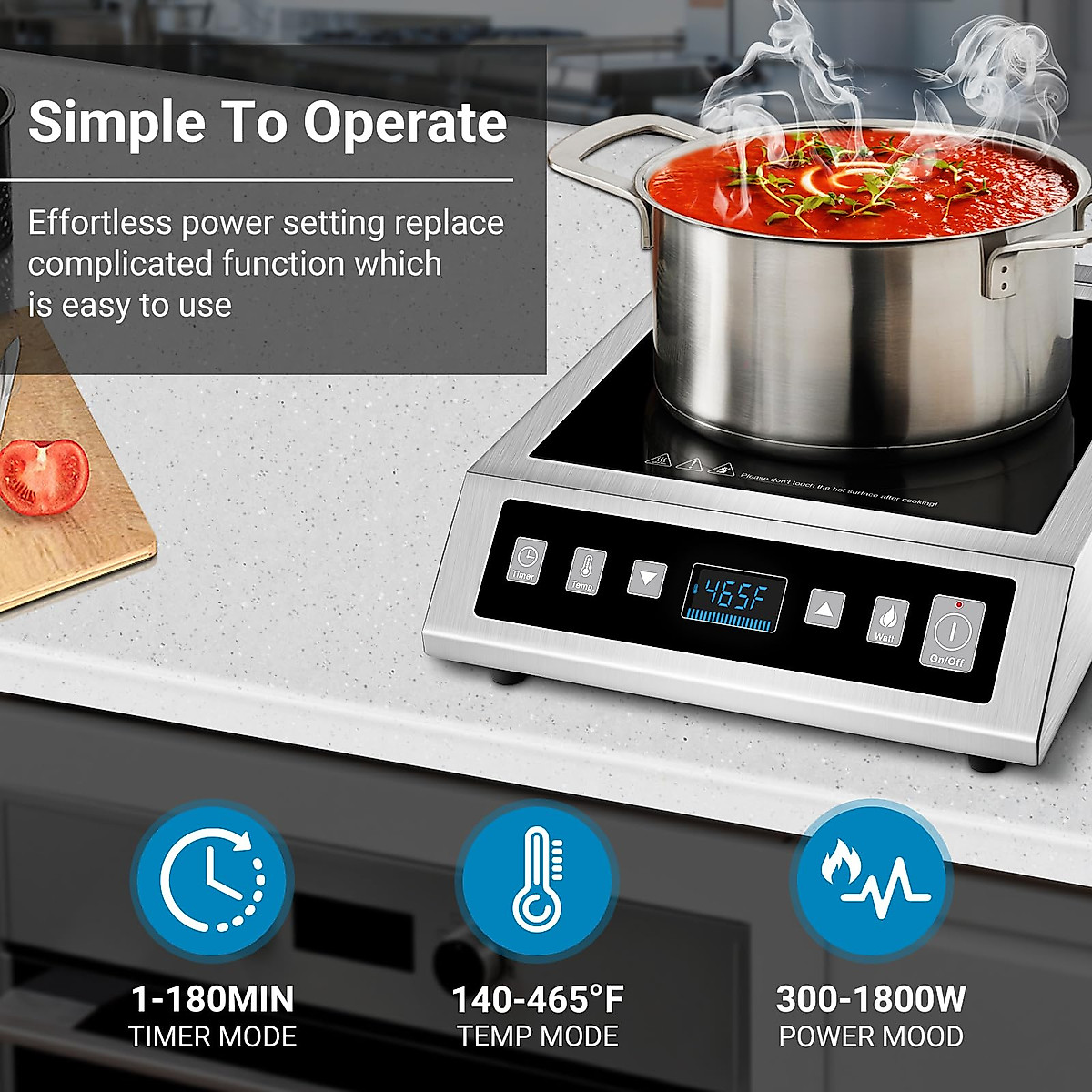 AMZCHEF Induction Cooktop Commercial, Professional Portable Induction Burner, 1800W Countertop Stove Burner with ETL-Certified Induction Hot Plate 3 Hours Timer,8 Temperature & Power Levels,LCD Screen