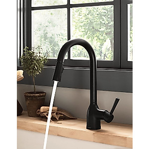 Moen Adler Matte Black One-Handle High Arc Kitchen Sink Faucet with Power Clean, Modern Kitchen Faucet with Pull Down Sprayer, 87233BL