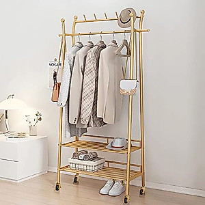 KaKaBB Gold Clothing Racks for Hanging Clothes, Heavy Duty Garment Rack, Rolling Clothes Rack with Storage Shelf on Wheels, Organizer Closet, Golden(31.5in)