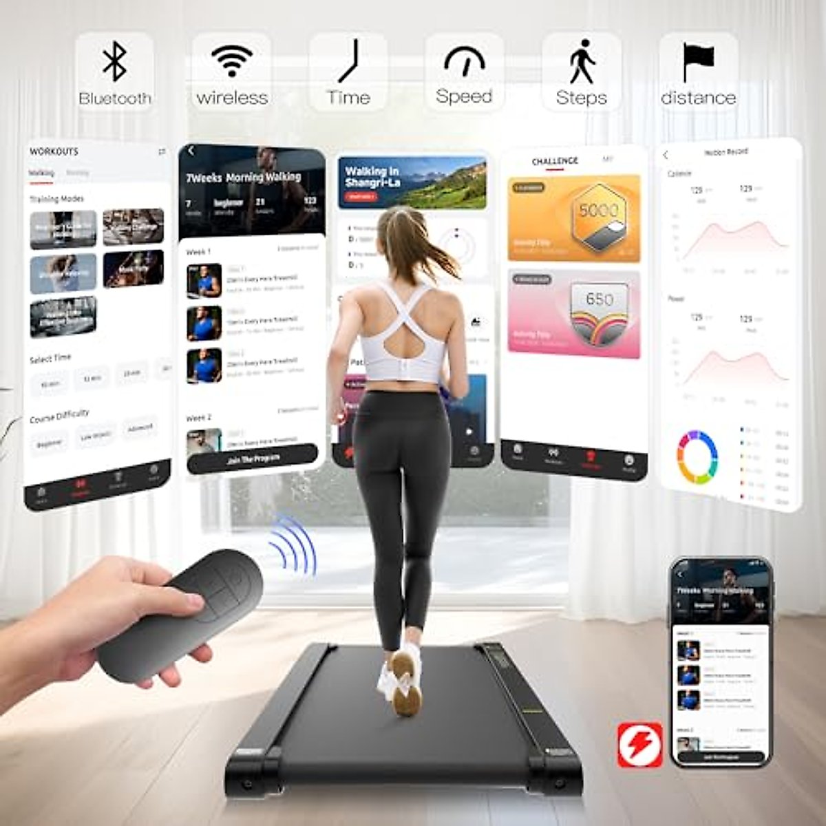 Walking Pad Treadmill with APP, 3 in 1 Under Desk Treadmill, 2.5HP Low Noise Walking Vibration Pad with Remote Control,Portable Treadmill for Home Office, Yellow