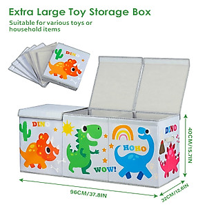 Large Toy Box Chest Organizer with Flip Lid for Kids, Collapsible Oxford Toy Storage Box with Handles for Boys Girls, Sturdy Waterproof Storage Organizer for Bedroom Playroom Nursery, 37.7×12.5×15.7''