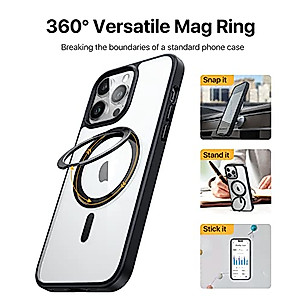 andobil Designed for iPhone 14 Pro Case - Compatible with Magsafe - 360° Rotatable Ring Stand - Shockproof Kickstand Slim Thin Phone Case for iPhone 14 Pro - [2023 EasyRelax Series] - Clear