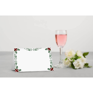 Table Place Card, Christmas Themed Tent Style Cards, Pack of 25 Half-Fold Reception Place Card, Perfect for Christmas Party, Wedding, Bridal & Baby Shower, Birthday, Banquet and Special Events A20