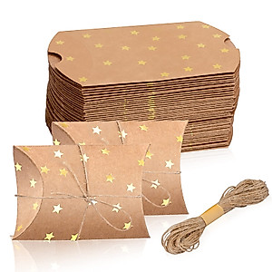 100 Pieces Small Gift Pillow Boxes Pillow Boxes for Gifts Kraft New Year Gift Box Christmas Pillow Boxes Pillow Gift Boxes with Jute String for Wedding New year Present and Birthday Party Favor