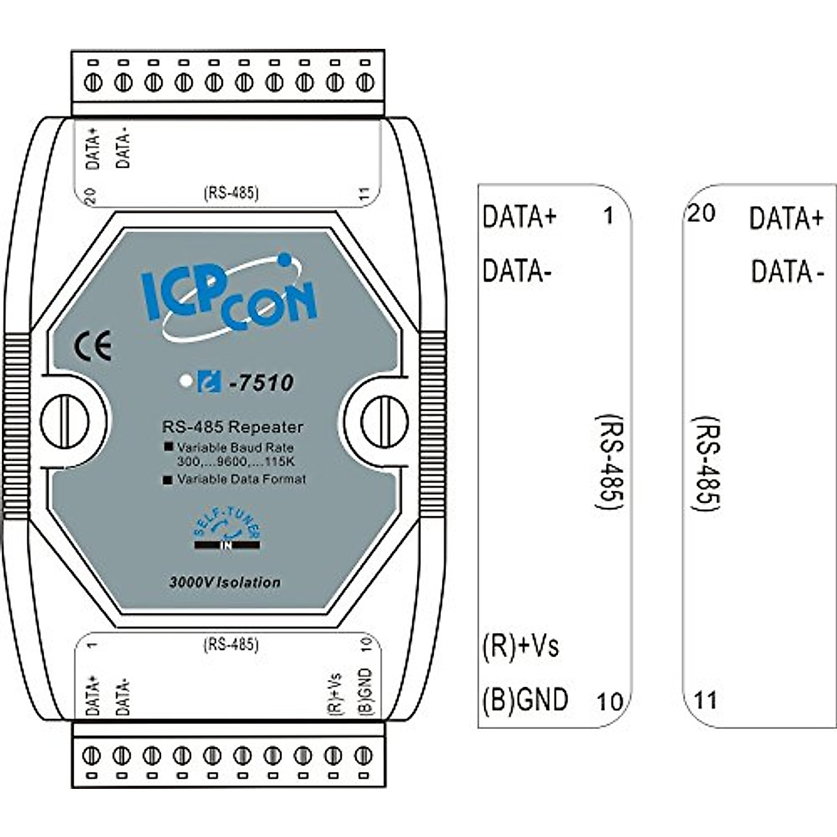 ICP DAS USA ICP-I-7510 RS-485 Isolated High Speed Repeater.