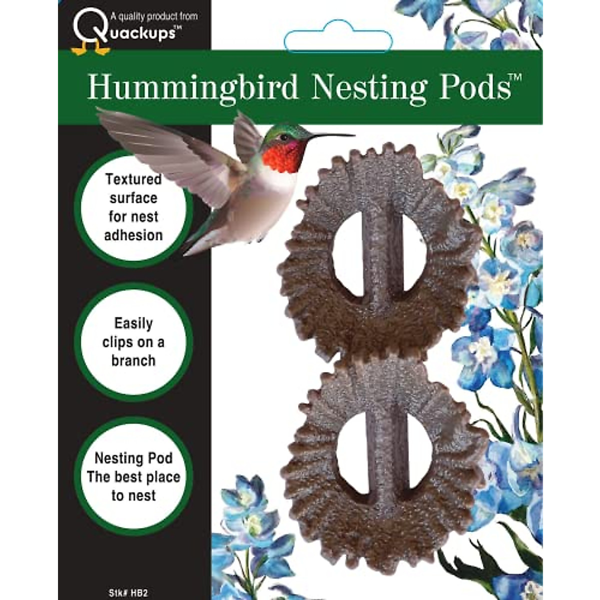 Quackups 2.6" Hummingbird Nesting Pods™, 2-Pk with Clips to Easily Attached on Branch for Outdoor Patio Garden Bird House