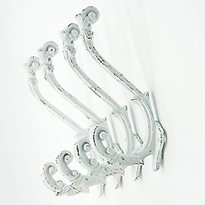 CRAFTSMAN ROAD Vintage Cast Iron Wall Hooks (Antique White Finish, Set of 4) - Rustic, Farmhouse, Shabby Chic, French Country Coat Hooks | Great for Coats, Bags, Towels, Hats | French Slender