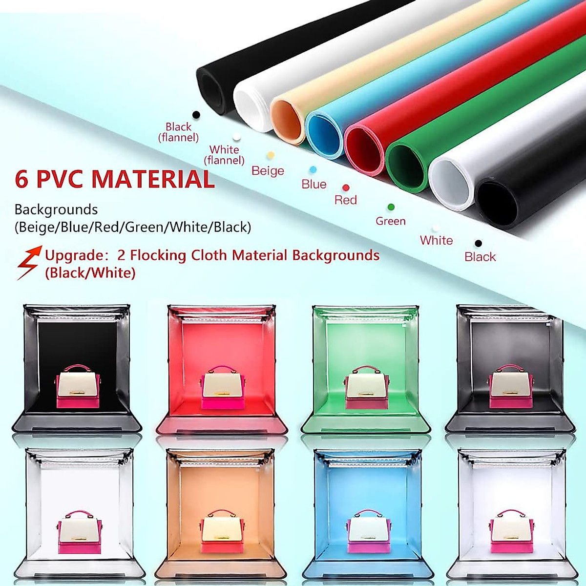 FOSITAN Photo Box, 24''x24''x24'' Portable Photo Studio Professional Light Box 126 LED Brightness Dimmable Shooting Tent with 8 Backdrops for Product Advertising Like Jewellery, Food, Bags, Shoes