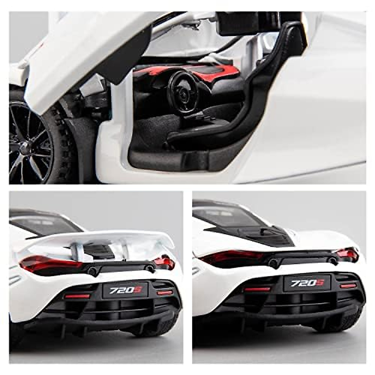 WAKAKAC Model Car 1/32 720S Zinc Alloy Diecast Pull Back Toy Car with Sound and Light, Toy Vehicle Door Can Be Opened Collectible Gift(White)