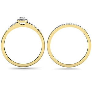 Dazzlingrock Collection 0.40 Carat (ctw) 18k Round Diamond Women Split Shank Halo Style Ring Engagement Matching Wedding Band Set, Yellow Gold, Size 8